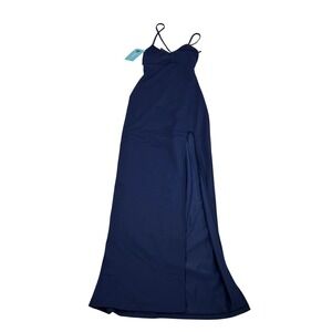 Dalvi | Dresses | Dalvi Vtg Navy Blue Maxi Gown High Slit Spaghetti ...